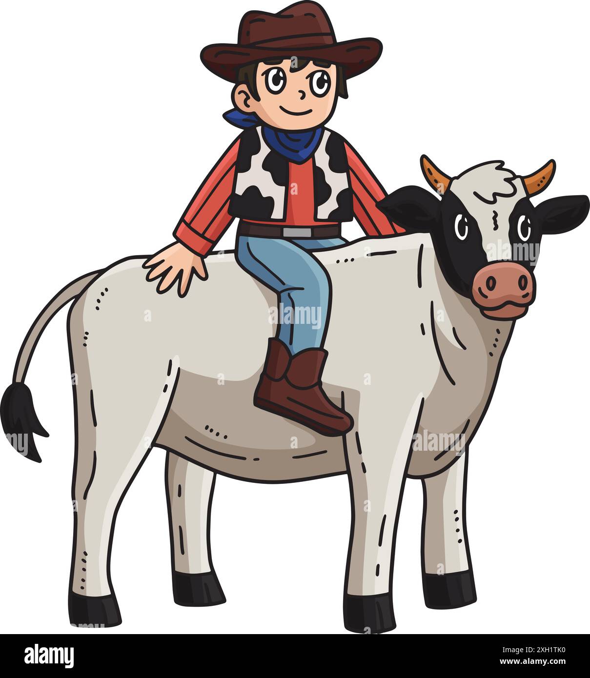 Cowboy Riding a Cattle Cartoon Colored Clipart Stock Vector Image & Art ...