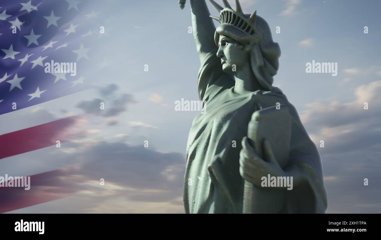 3D motion graphics of The Statue of Liberty with inscription of 2024 ...