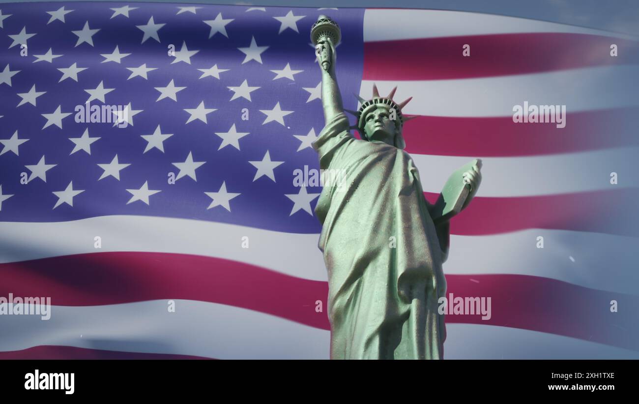 3D motion graphics of The Statue of Liberty with inscription of 2024 ...