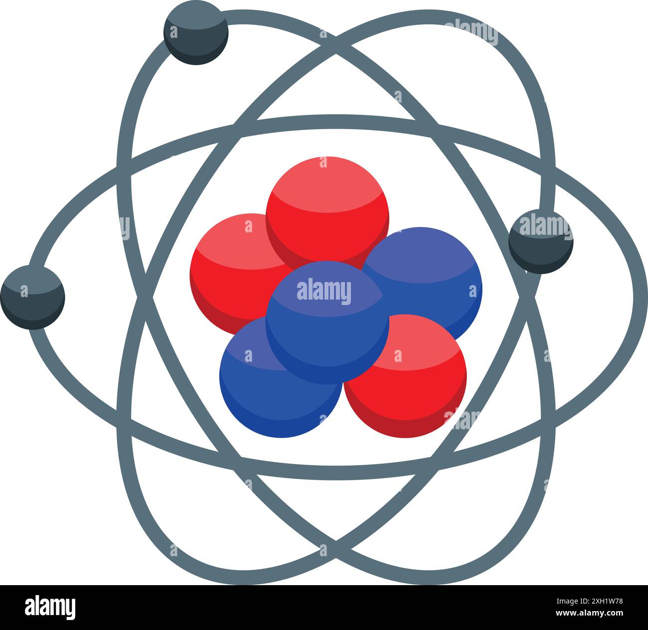 Atom model showing protons and neutrons forming nucleus with electrons orbiting around Stock ...