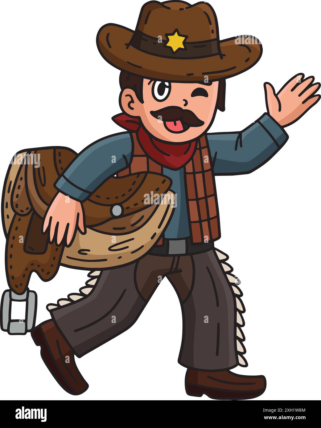 Cowboy Carrying a Saddle Cartoon Colored Clipart Stock Vector Image ...
