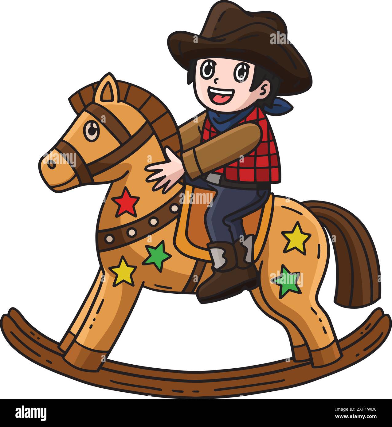 Cowboy Child on Rocking Horse Toy Cartoon Clipart Stock Vector Image ...