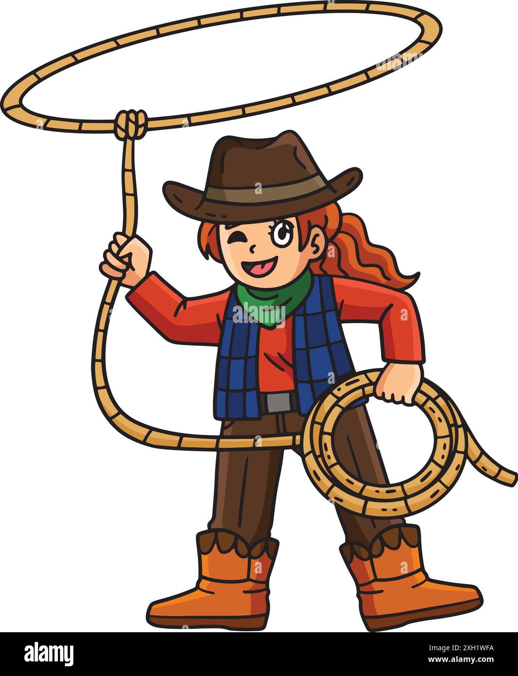 Cowgirl with a Lasso Cartoon Colored Clipart Stock Vector Image & Art ...