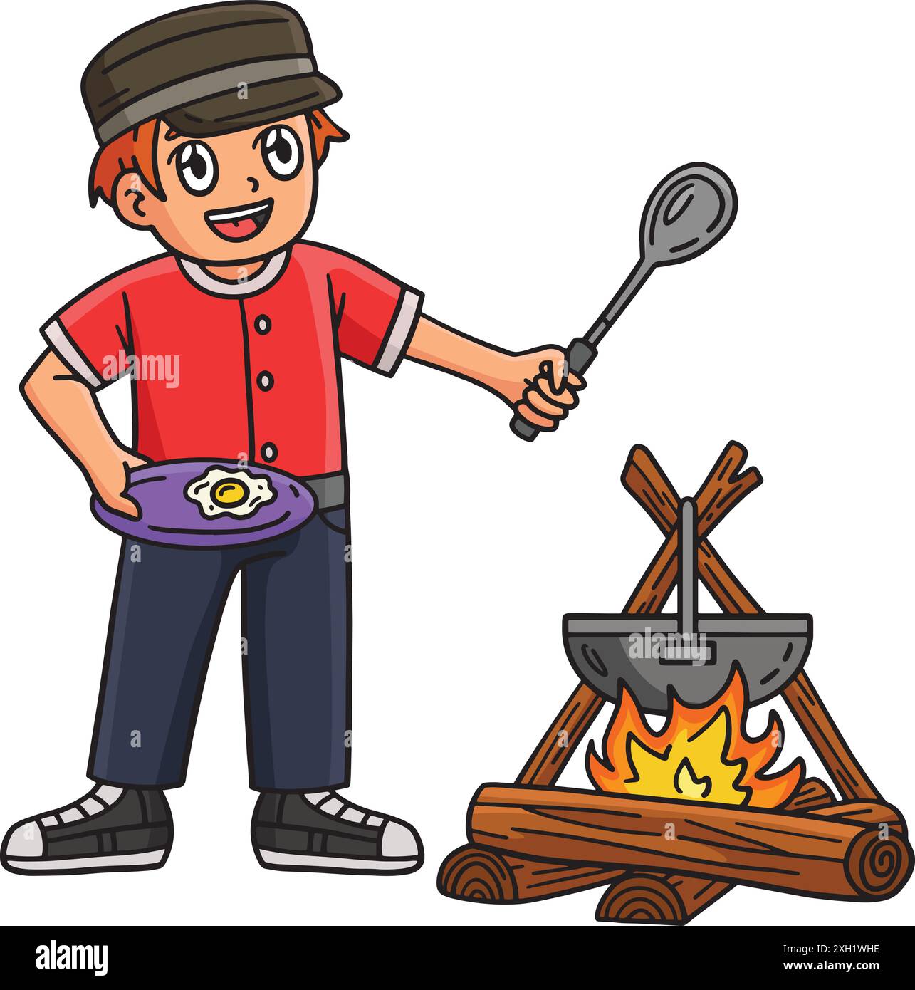 Camping Camper Boy Cooking Cartoon Colored Clipart Stock Vector Image ...