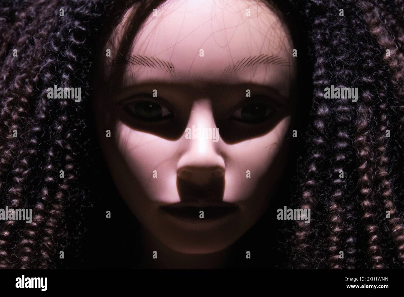 Demonic Halloween doll face scary spooky eerie decoration Stock Photo ...