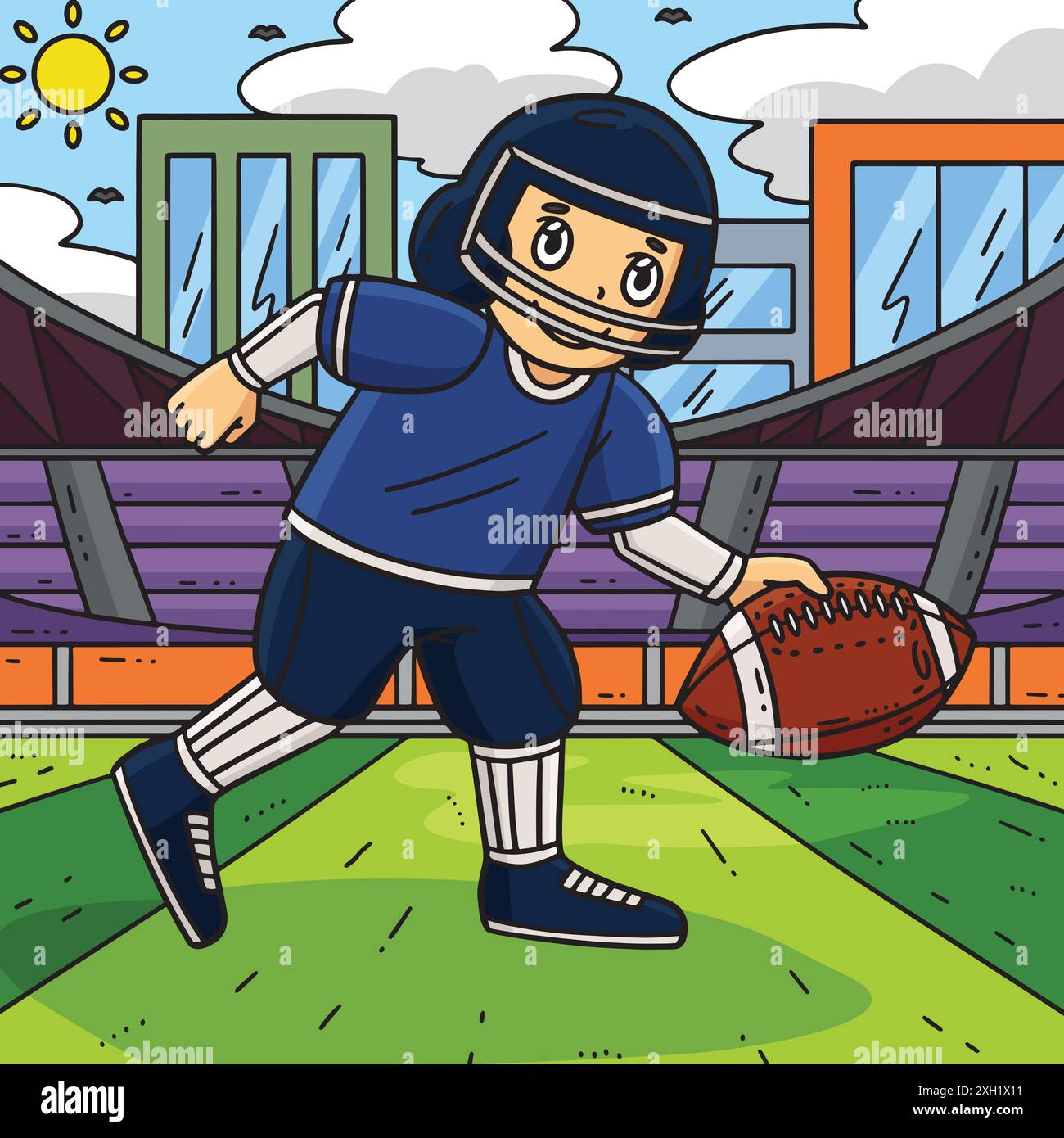 American Player Holding Football Colored Cartoon Stock Vector Image ...