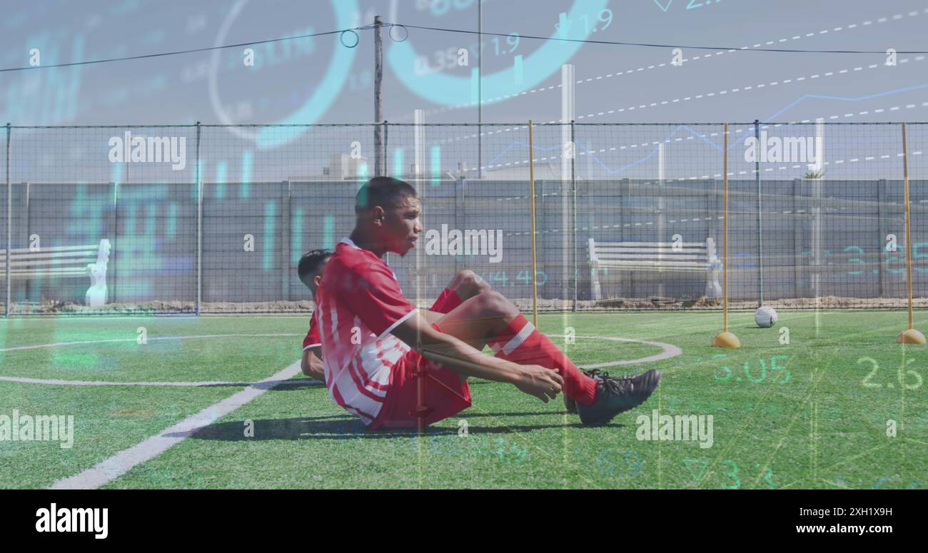 Image of multiple graphs moving over multiracial soccer players ...