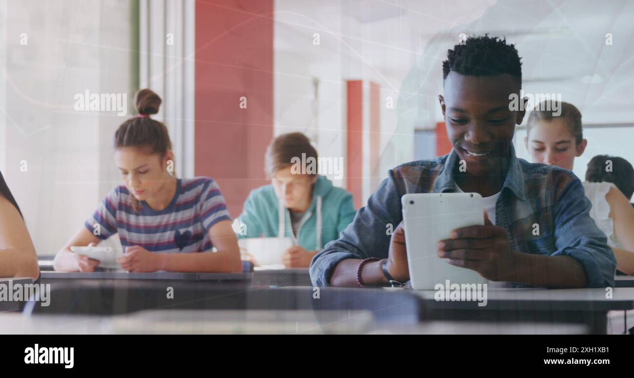Image of multiracial students using tablets in classroom and surgeon ...