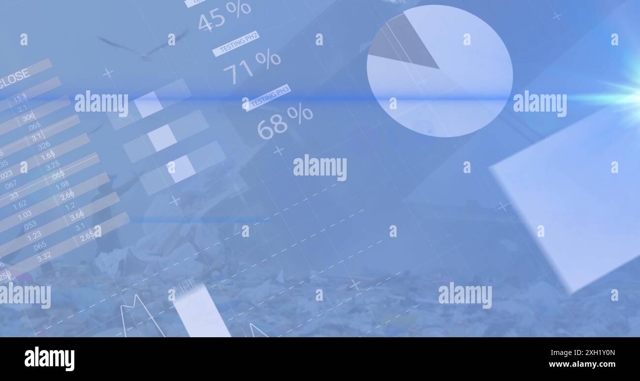 Image of data processing and statistics over wasteland. Global ...