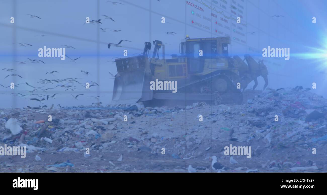 Image of trading board, lens flare, graph over machinery levelling ...