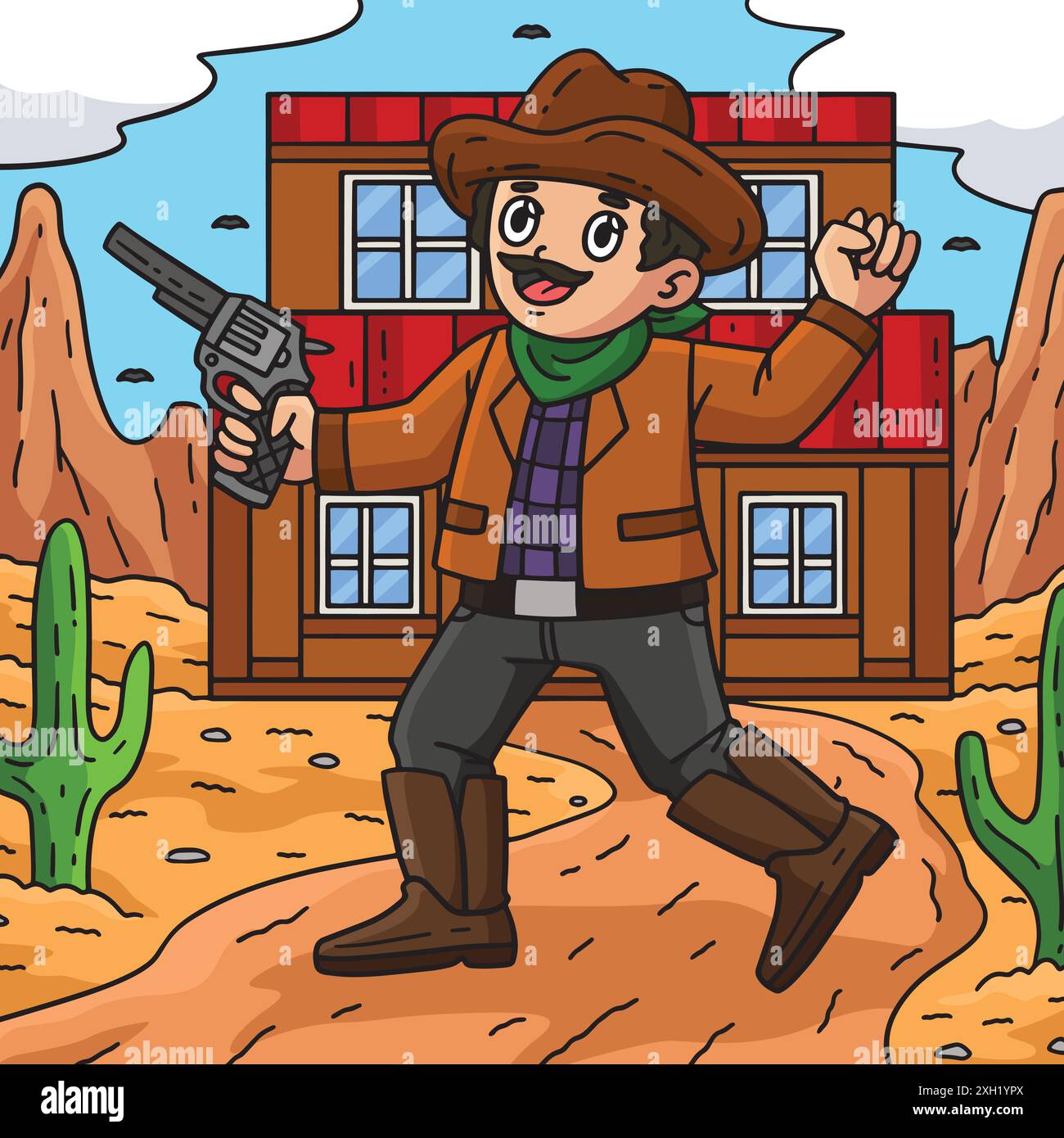 Cowboy with Gun Colored Cartoon Illustration Stock Vector Image & Art ...