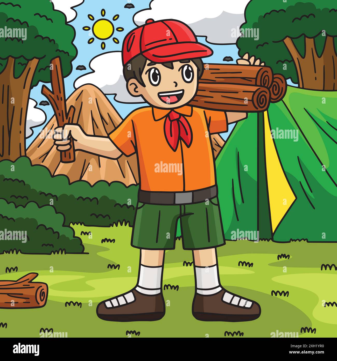 Camping Boy Scout Camper Colored Cartoon Stock Vector Image & Art - Alamy