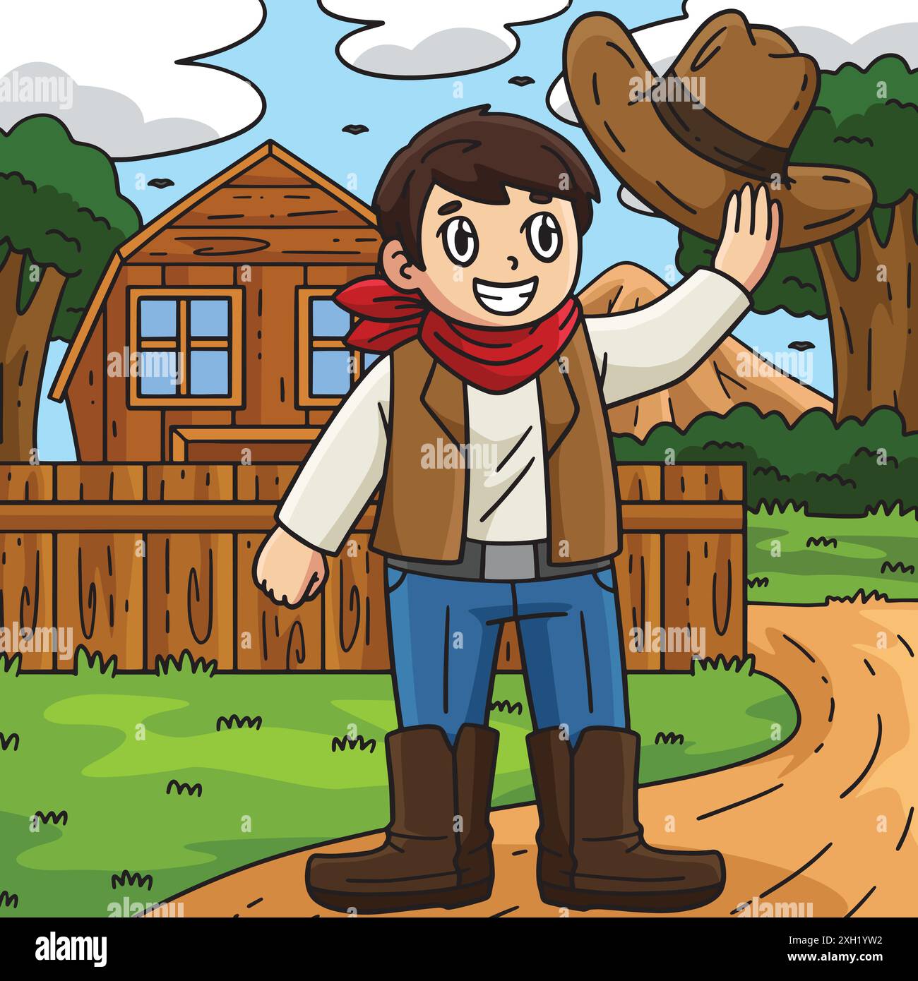 Cowboy Tipping Hat Colored Cartoon Illustration Stock Vector Image ...