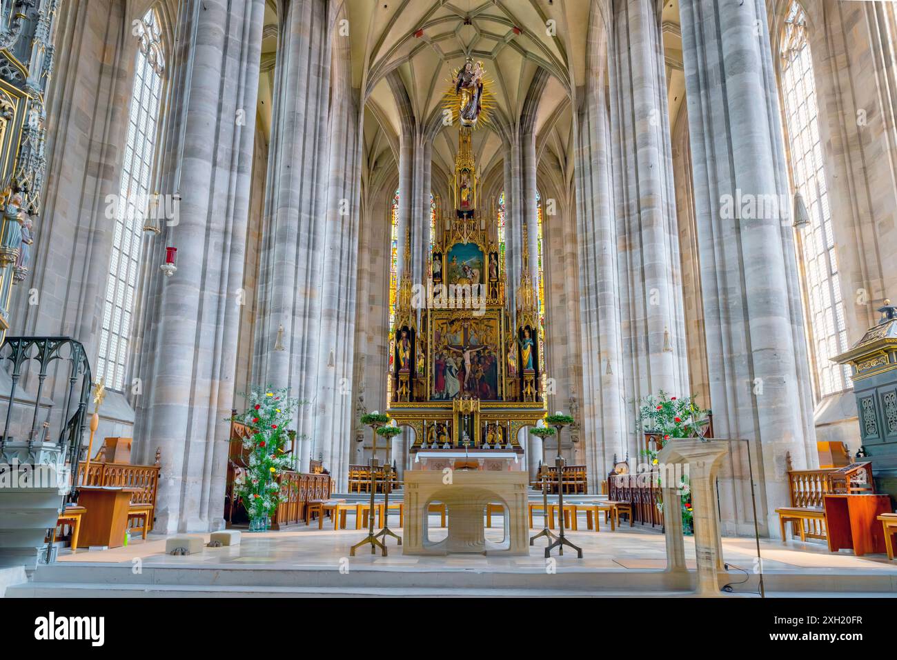 High altar of St. George Church in Dinkelsbühl. Germany. The old town ...