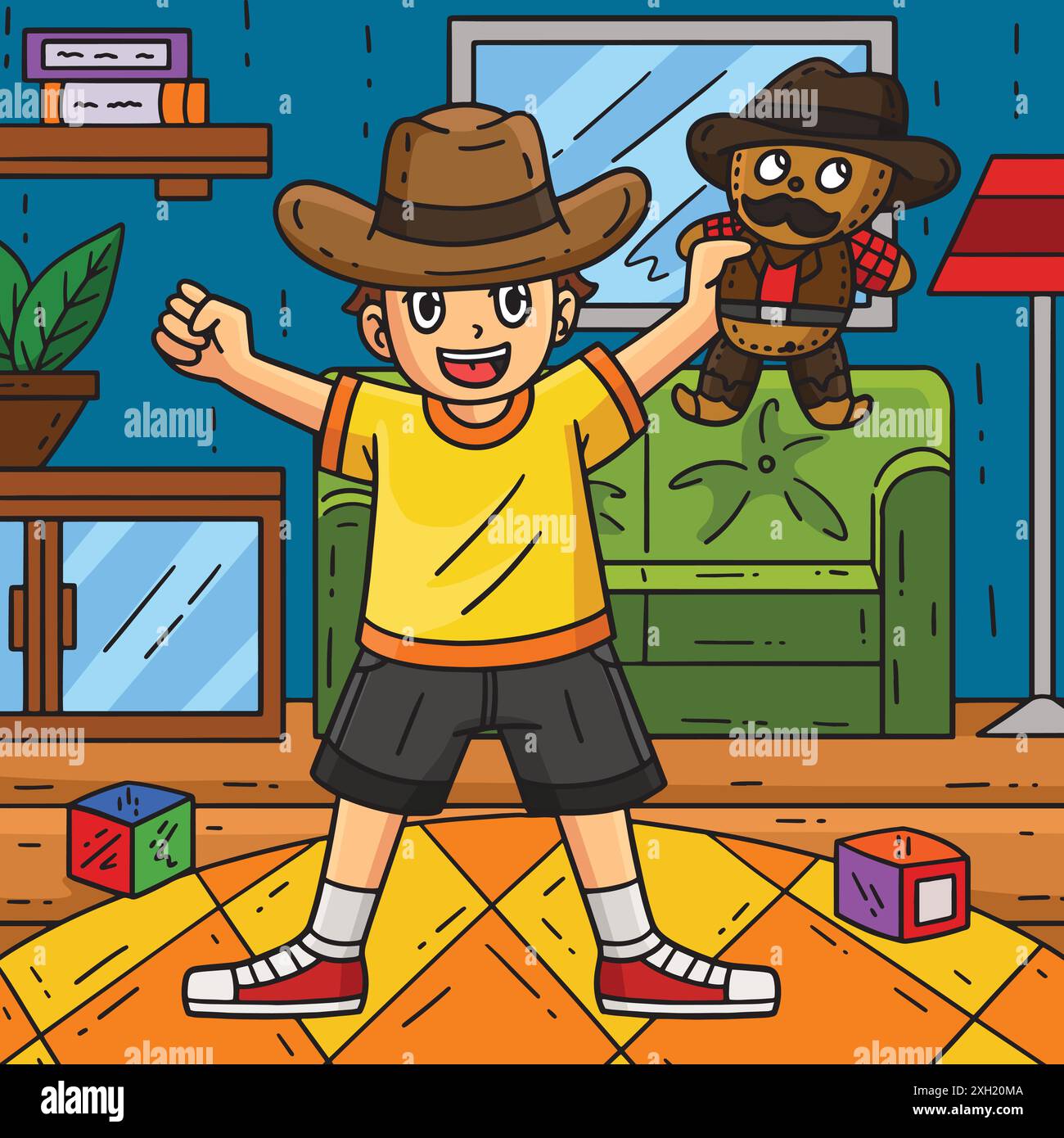 Boy with a Cowboy Toy Colored Cartoon Illustration Stock Vector Image ...