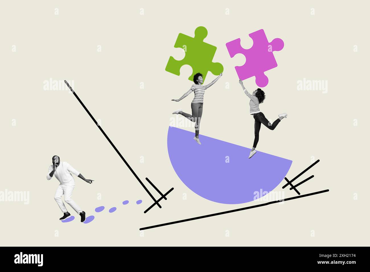 Creative picture young people collaboration puzzle connection fragments ...