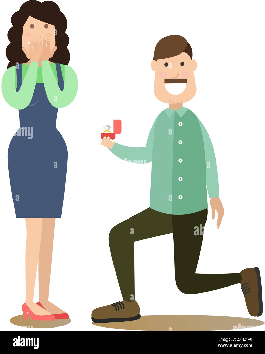 Vector illustration of man on one knee making proposal of marriage to ...
