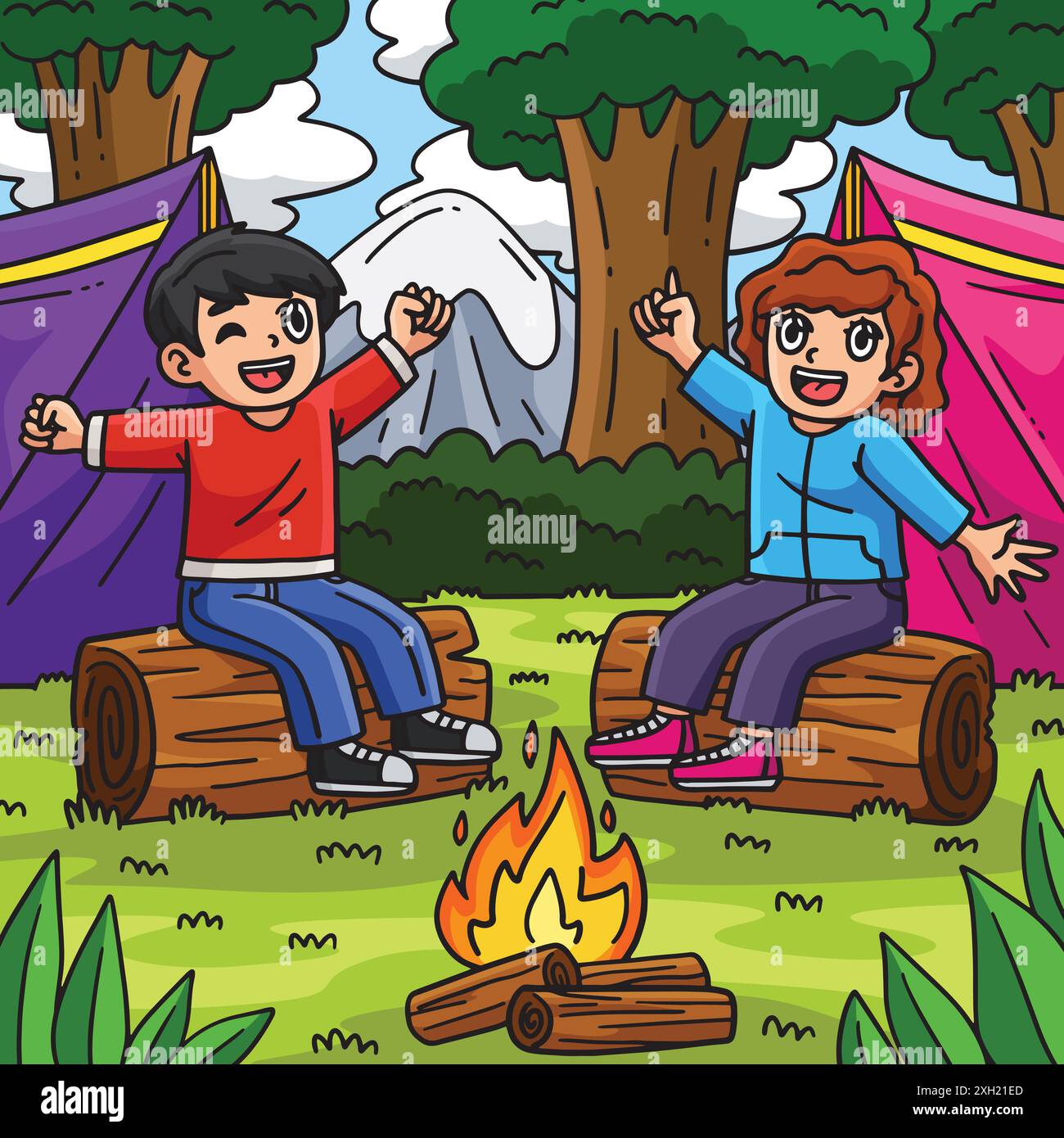 Camping Campers Telling Stories Colored Cartoon Stock Vector Image ... Camping Campers Telling Stories Colored Cartoon Stock Vector Image ...