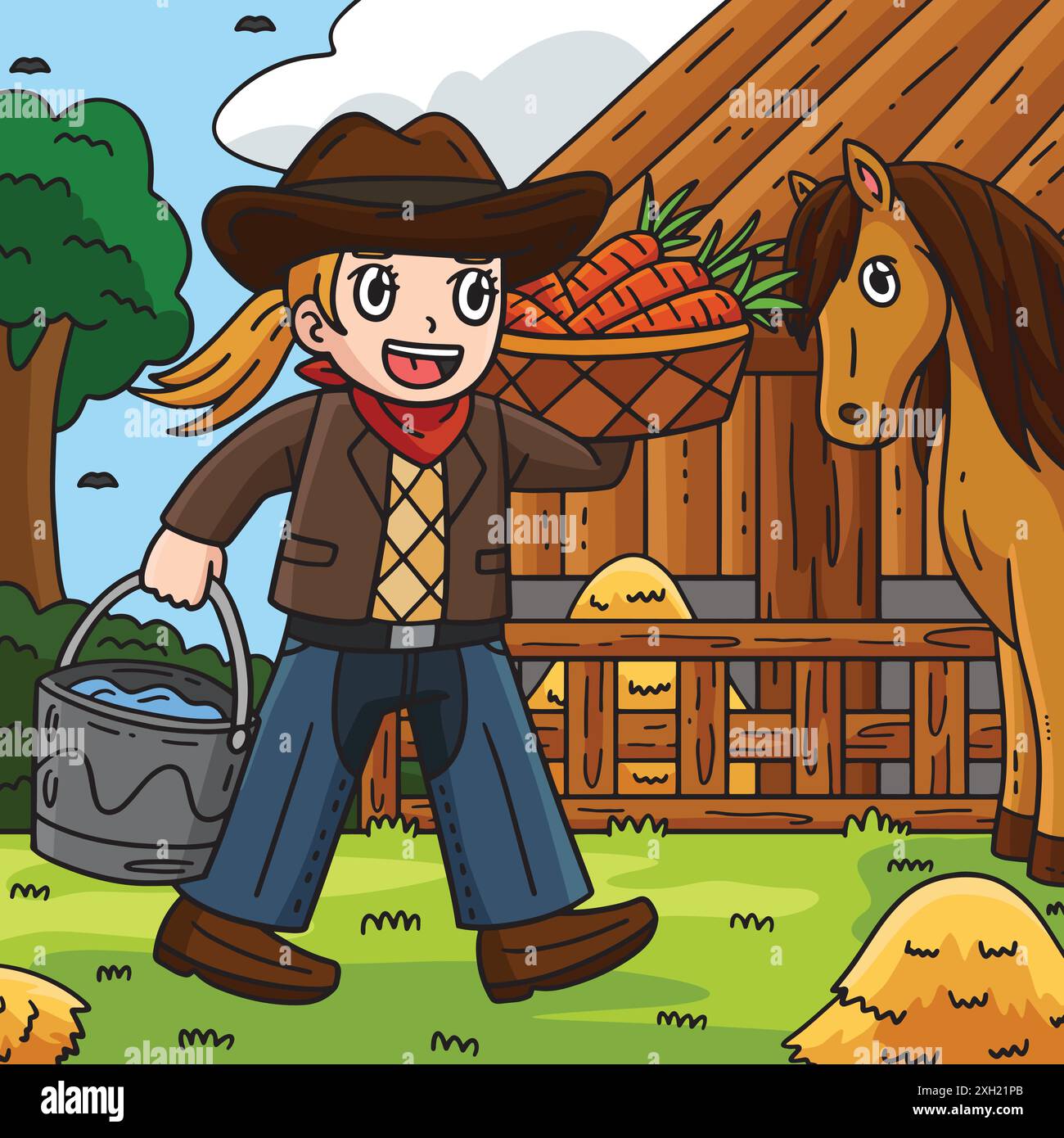 Cowboy Riding Cattle Colored Cartoon Illustration Stock Vector Image ...