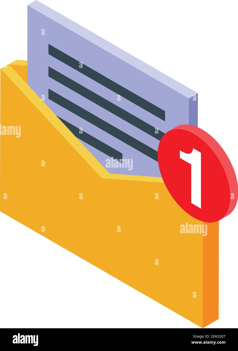 Isometric yellow mail envelope with new message notification, concept ...