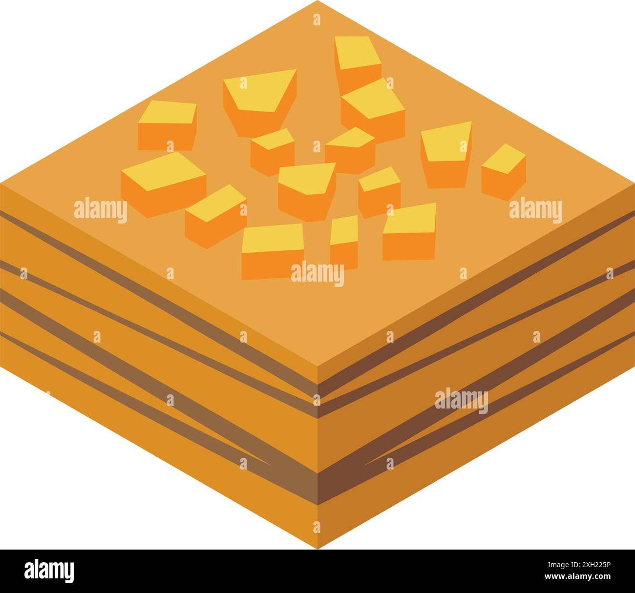 Delicious mango sticky rice dessert with square shape and mango cubes ...