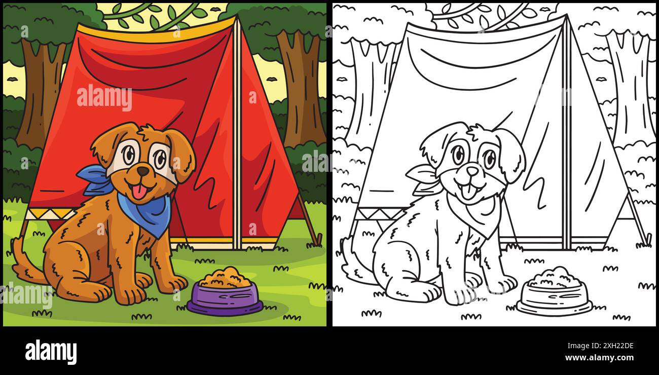 Camping Dog In Front of Tent Coloring Illustration Stock Vector Image ...