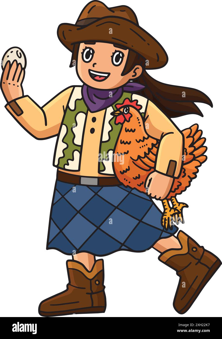 Cowgirl Carrying Chicken Cartoon Colored Clipart Stock Vector Image ...