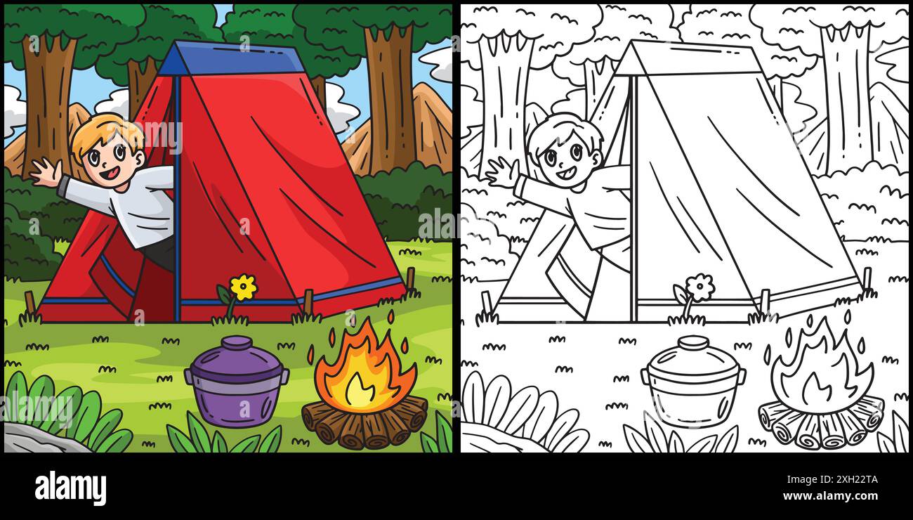 Camping Camper Waving Inside Tent Illustration Stock Vector Image & Art ...