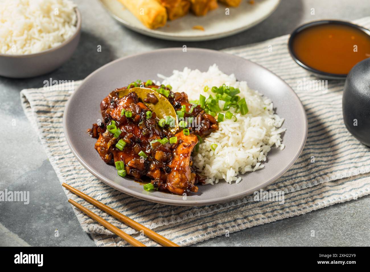 Homemade Filipino Chicken Adobo with Rice and Sauce Stock Photo - Alamy