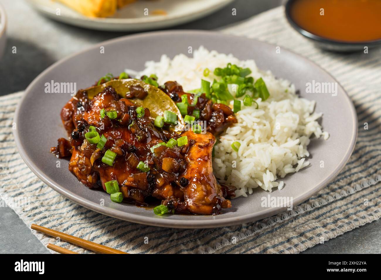 Homemade Filipino Chicken Adobo with Rice and Sauce Stock Photo - Alamy