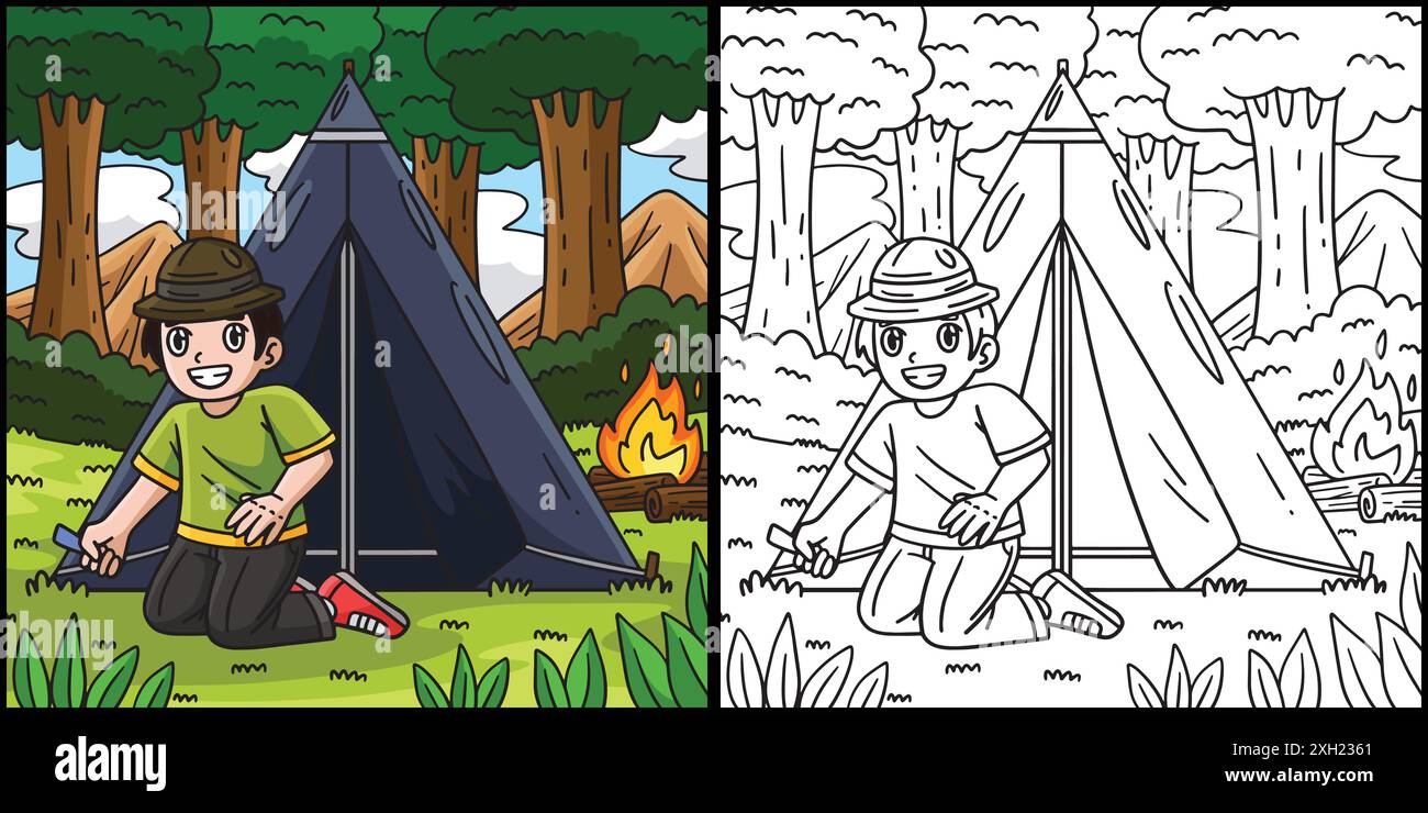 Camping Camper Setting Up Tent Illustration Stock Vector Image & Art ...