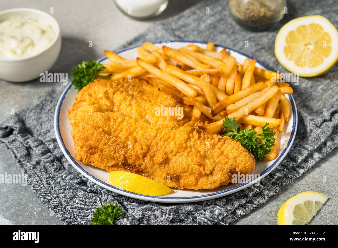 Homemade Deep Fried Catfish with French Fries and Parsley Stock Photo ...