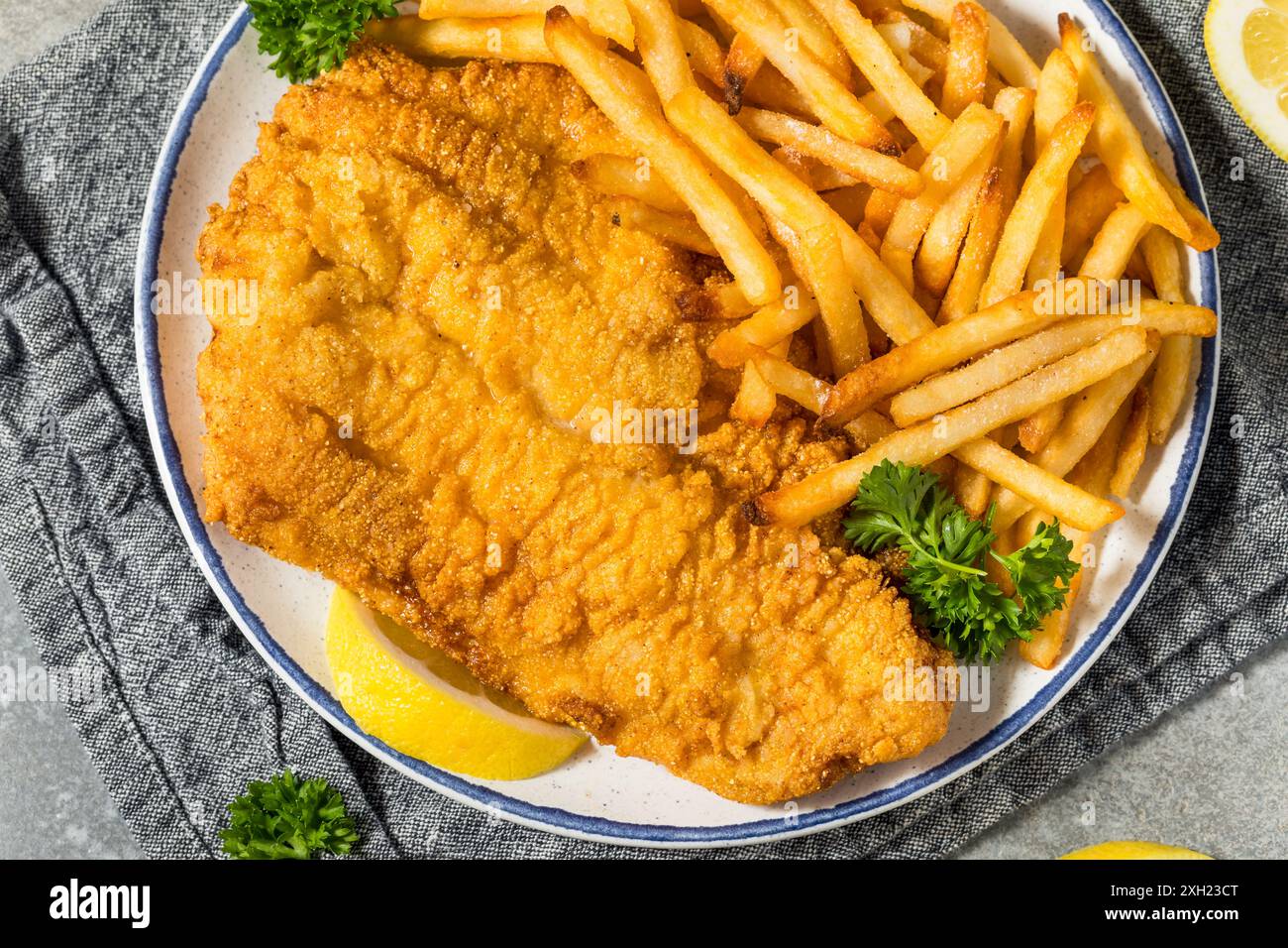 Homemade Deep Fried Catfish with French Fries and Parsley Stock Photo ...