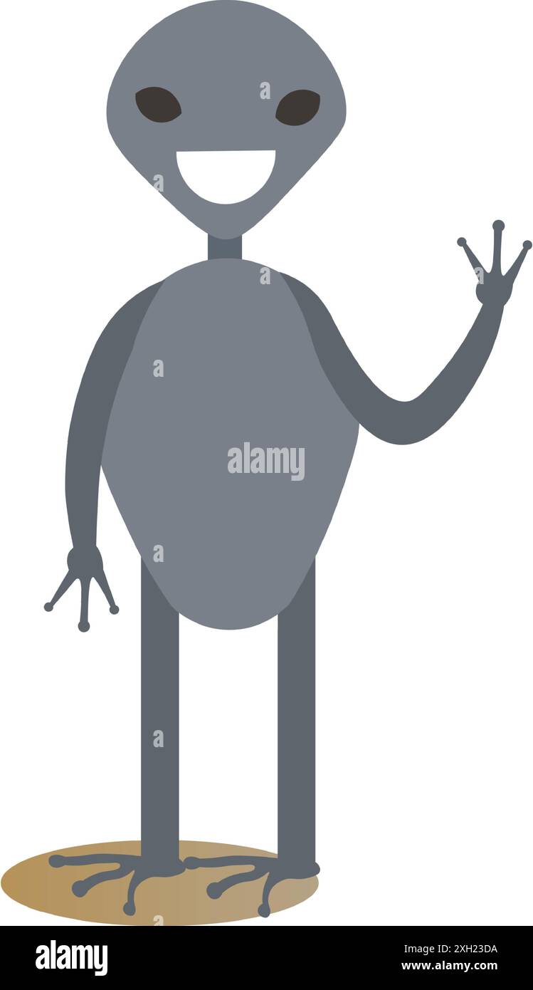 Cute cartoon alien waving flat vector illustration Stock Vector Image ...
