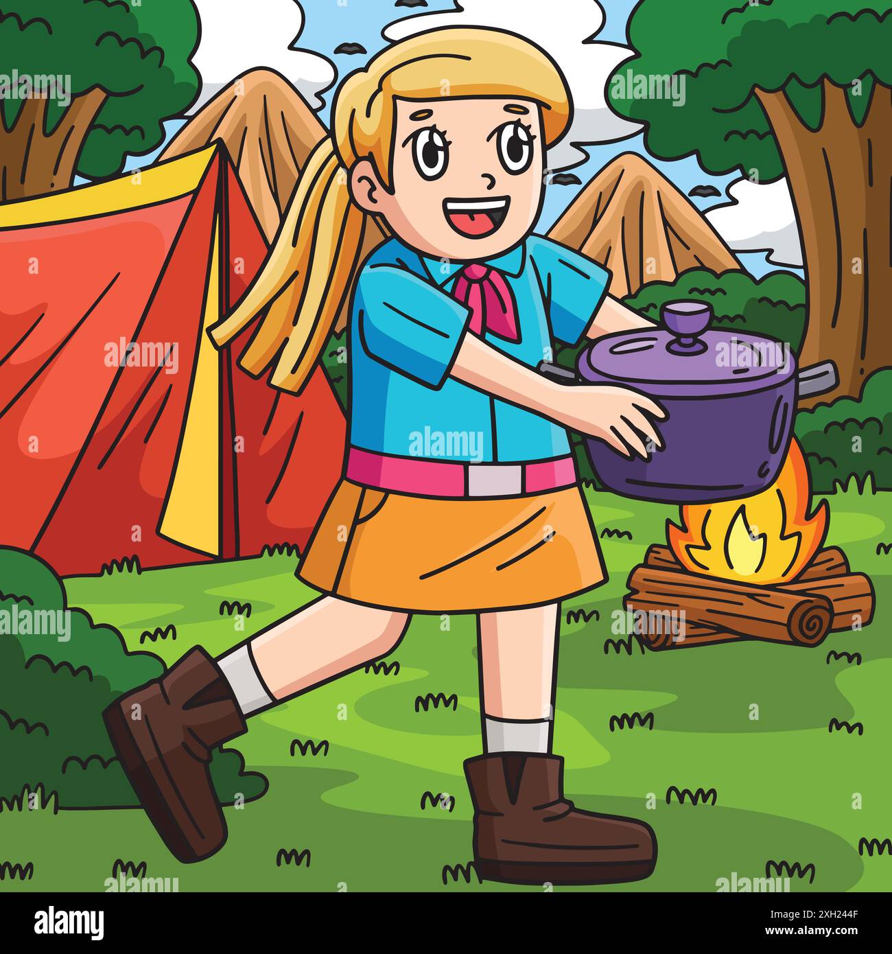 Camping Girl Scout Camper Colored Cartoon Stock Vector Image & Art - Alamy