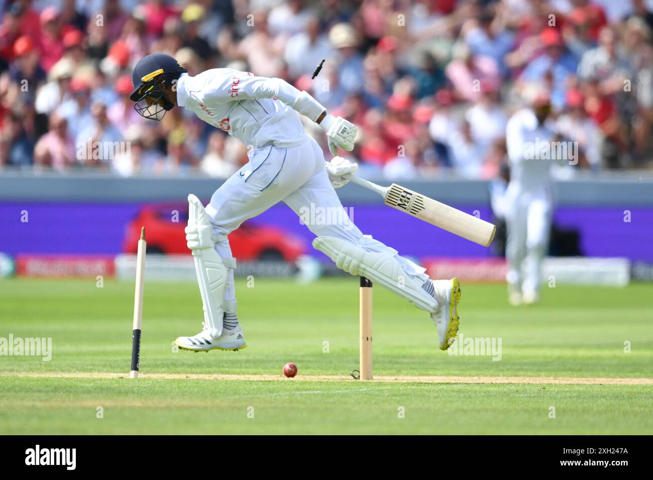 London, England. 11th July 2024. Shoaib Bashir is run out by Mikyle ...