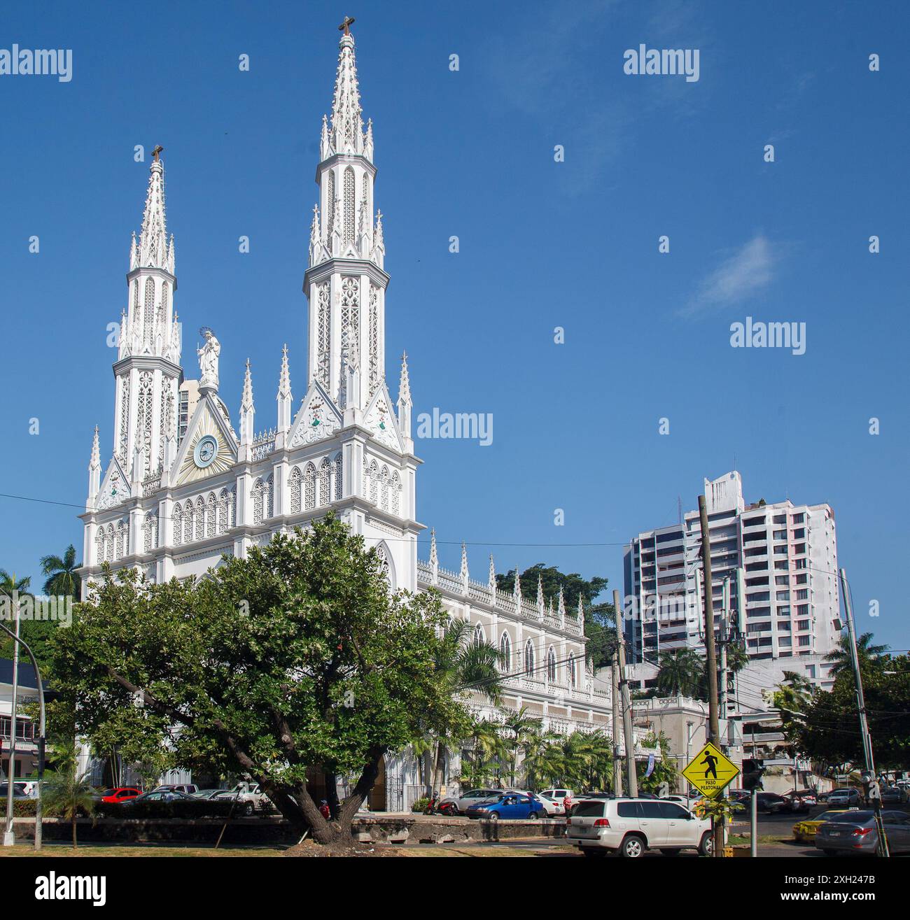 The white twin tower with our lady statue of Our Lady of Mount Carmel ...