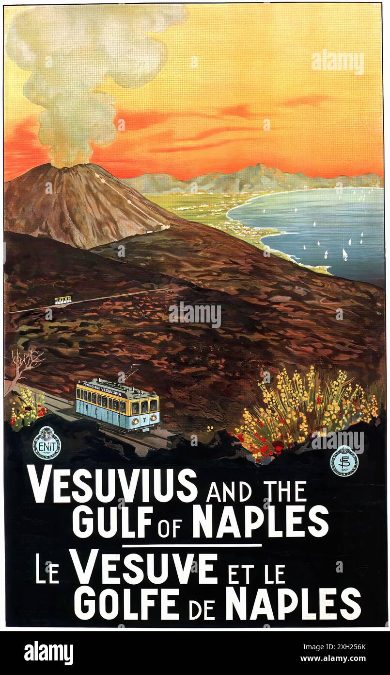Vintage Travel Poster - BORGONI Mario (1869-1936) Vesuvius and the Gulf ...