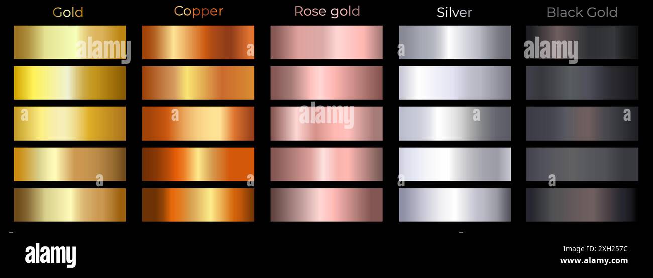 Golden, copper, gold rose, silver and black gold gradients set. Elegant ...