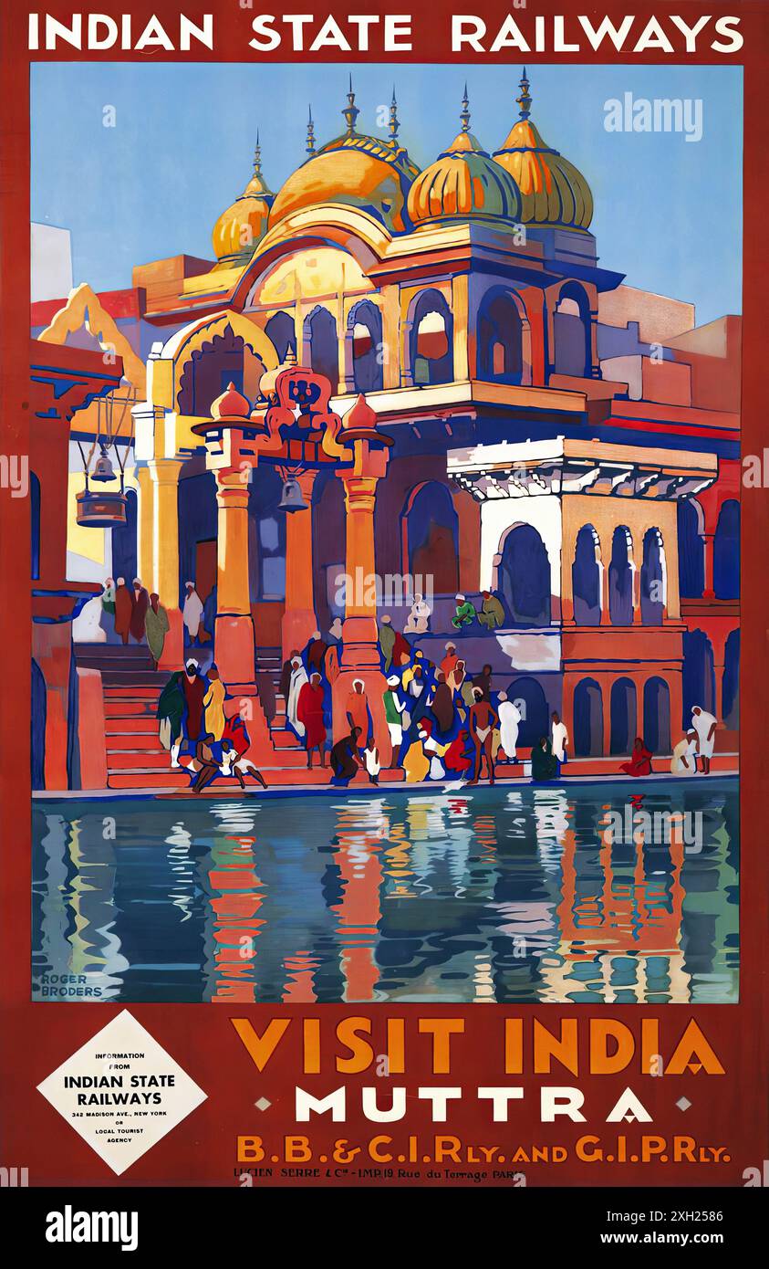 Vintage Travel Poster - BRODERS Roger Visit India Muttra Stock Photo ...