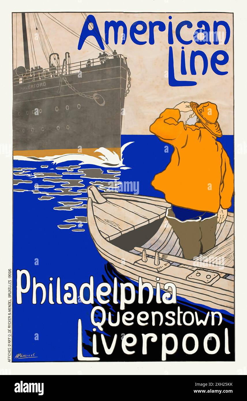 Vintage Travel Poster - CASSIERS Henri American Line Philadelphia ...