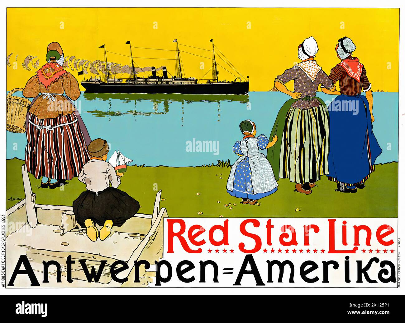 Vintage Travel Poster - CASSIERS Henri Red Star Line Antwerpen-Amerika ...