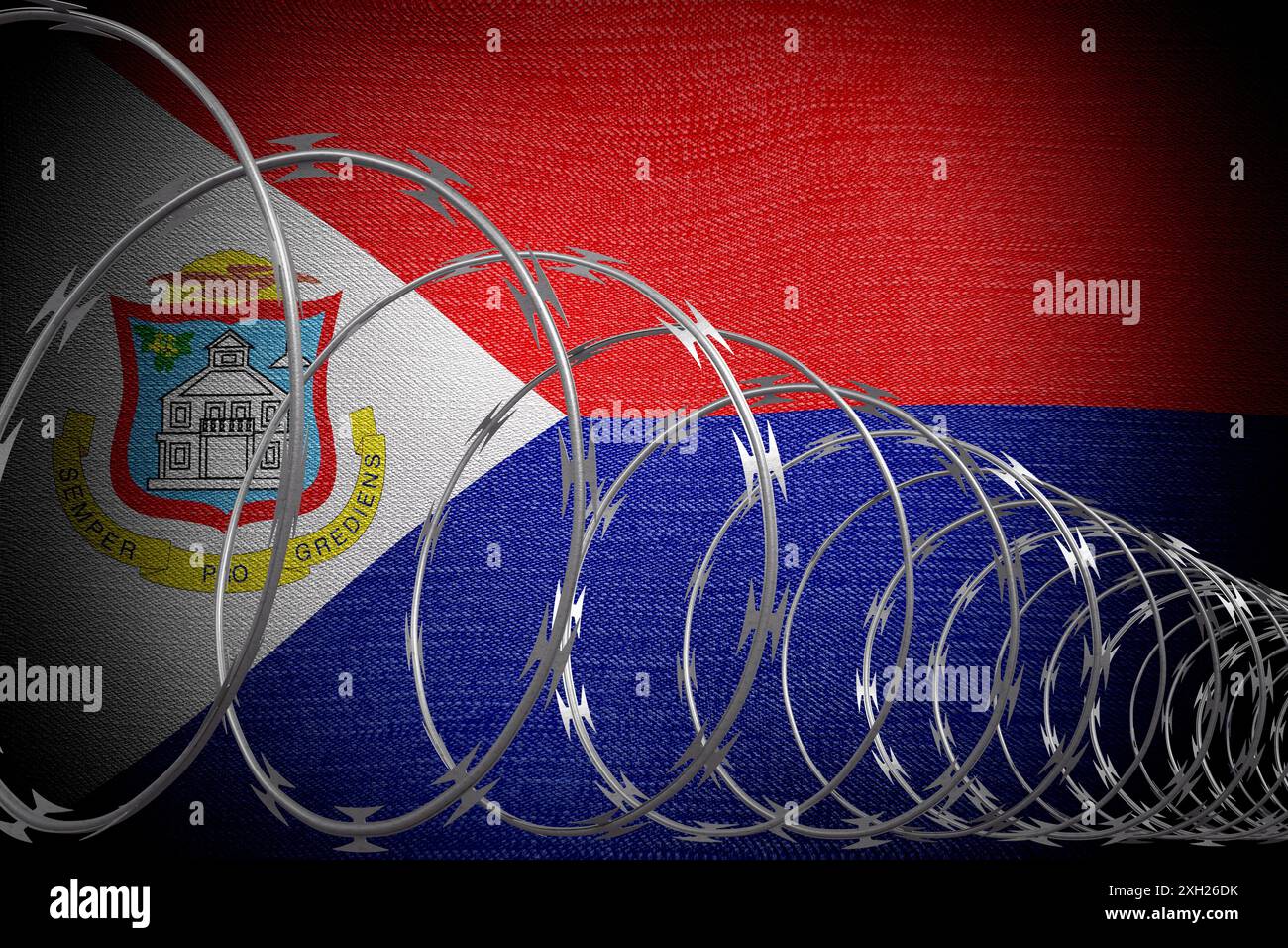 National flag and barbed wire - 3D illustration Stock Photo - Alamy