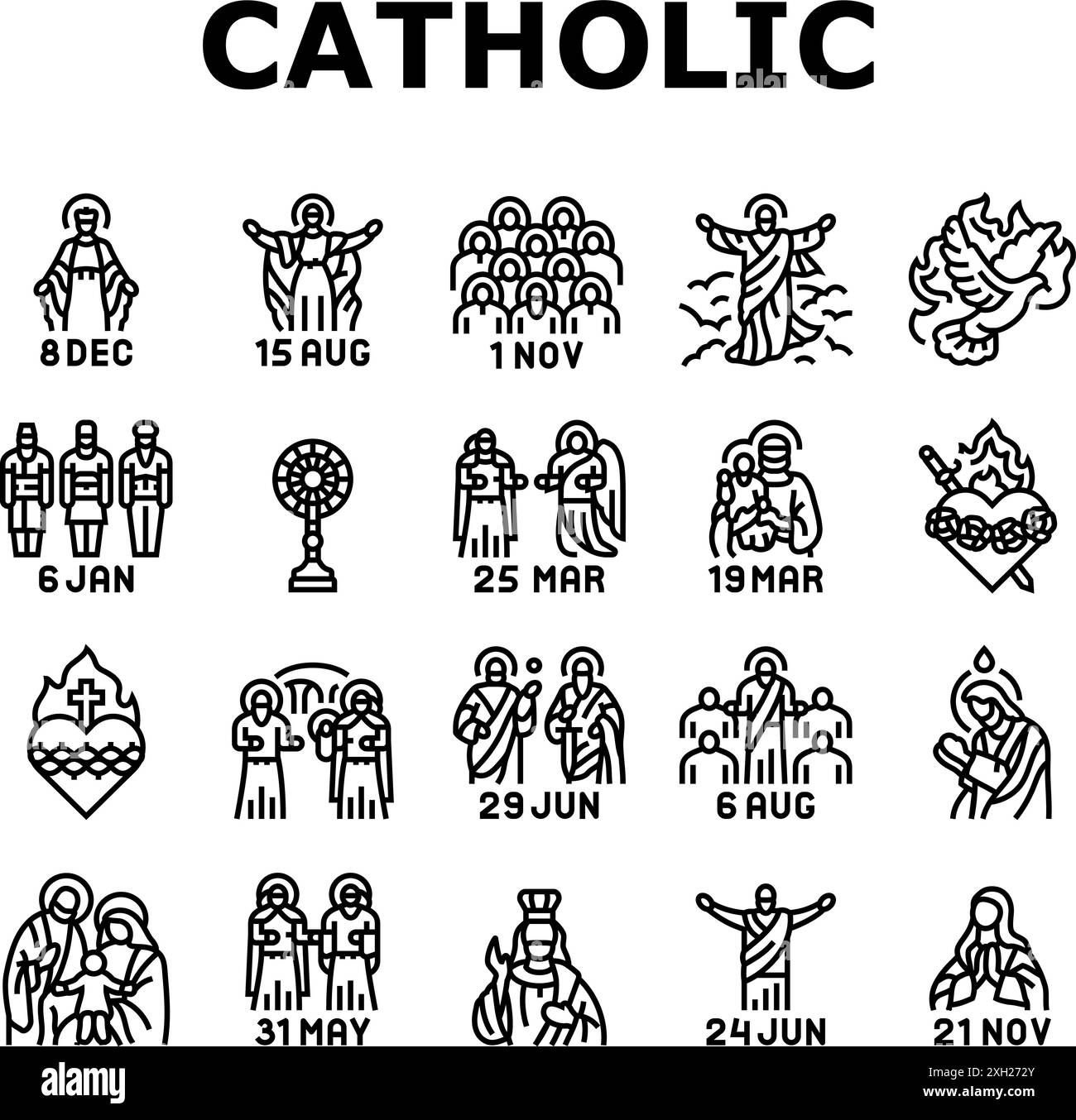 catholic holidays church easter icons set vector Stock Vector Image ...