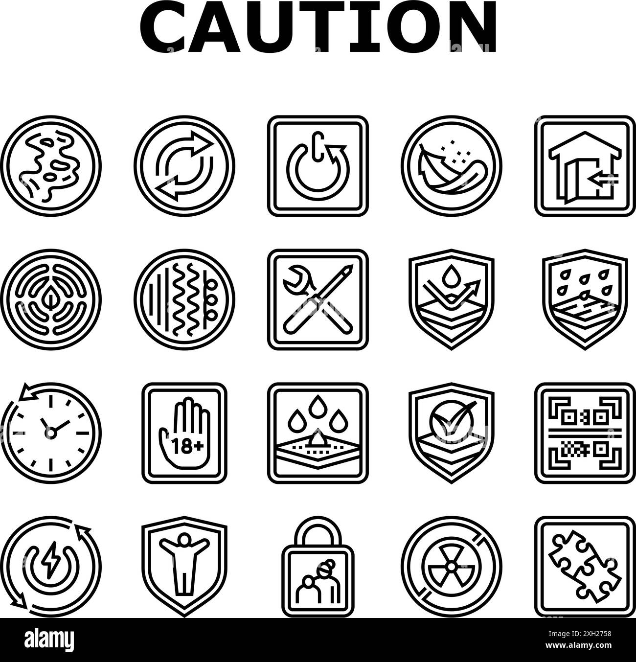 Product caution label warning icons set vector odor control hi-res ...