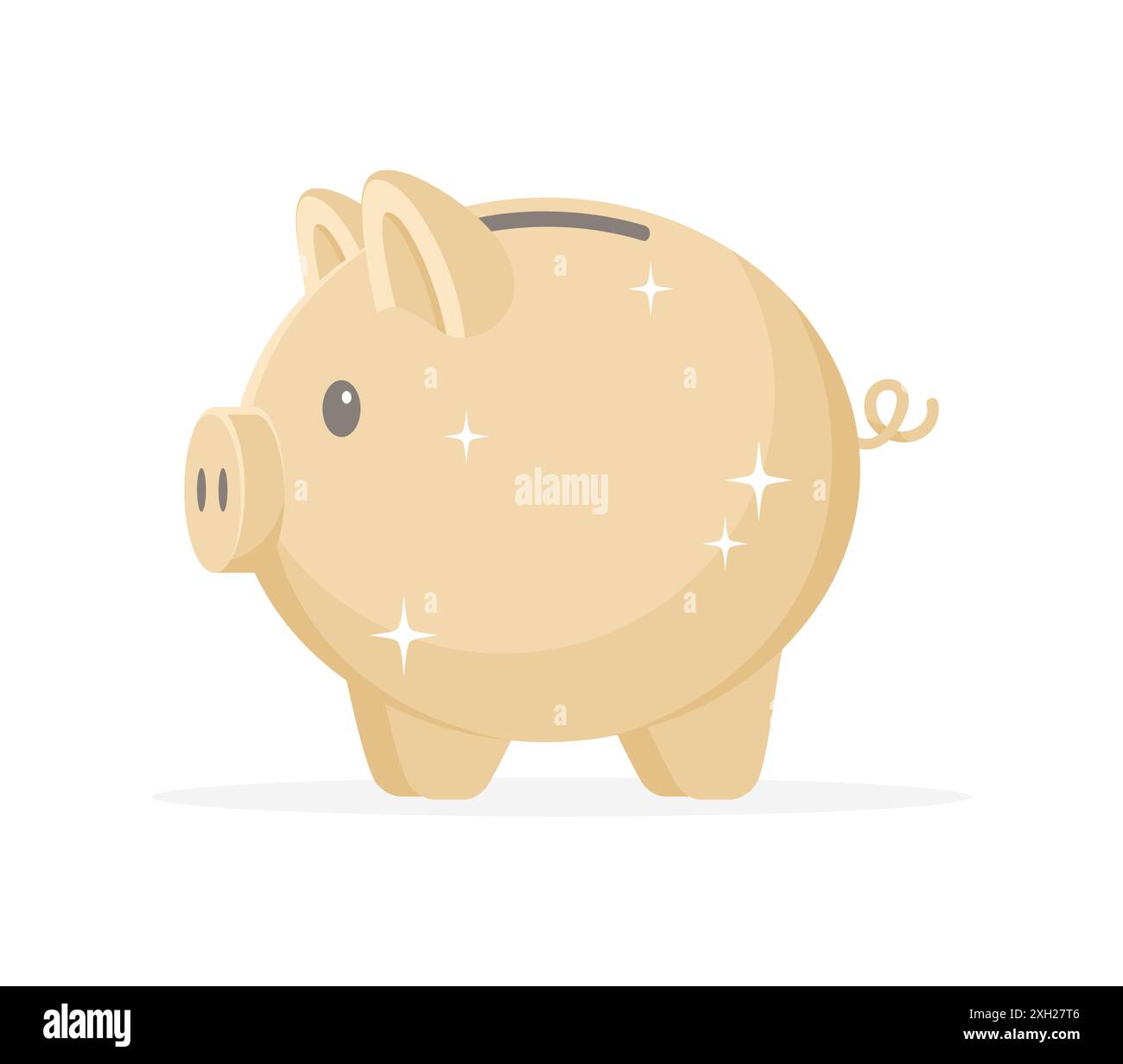 Shining golden piggy bank isolated on white background, side view. Flat ...