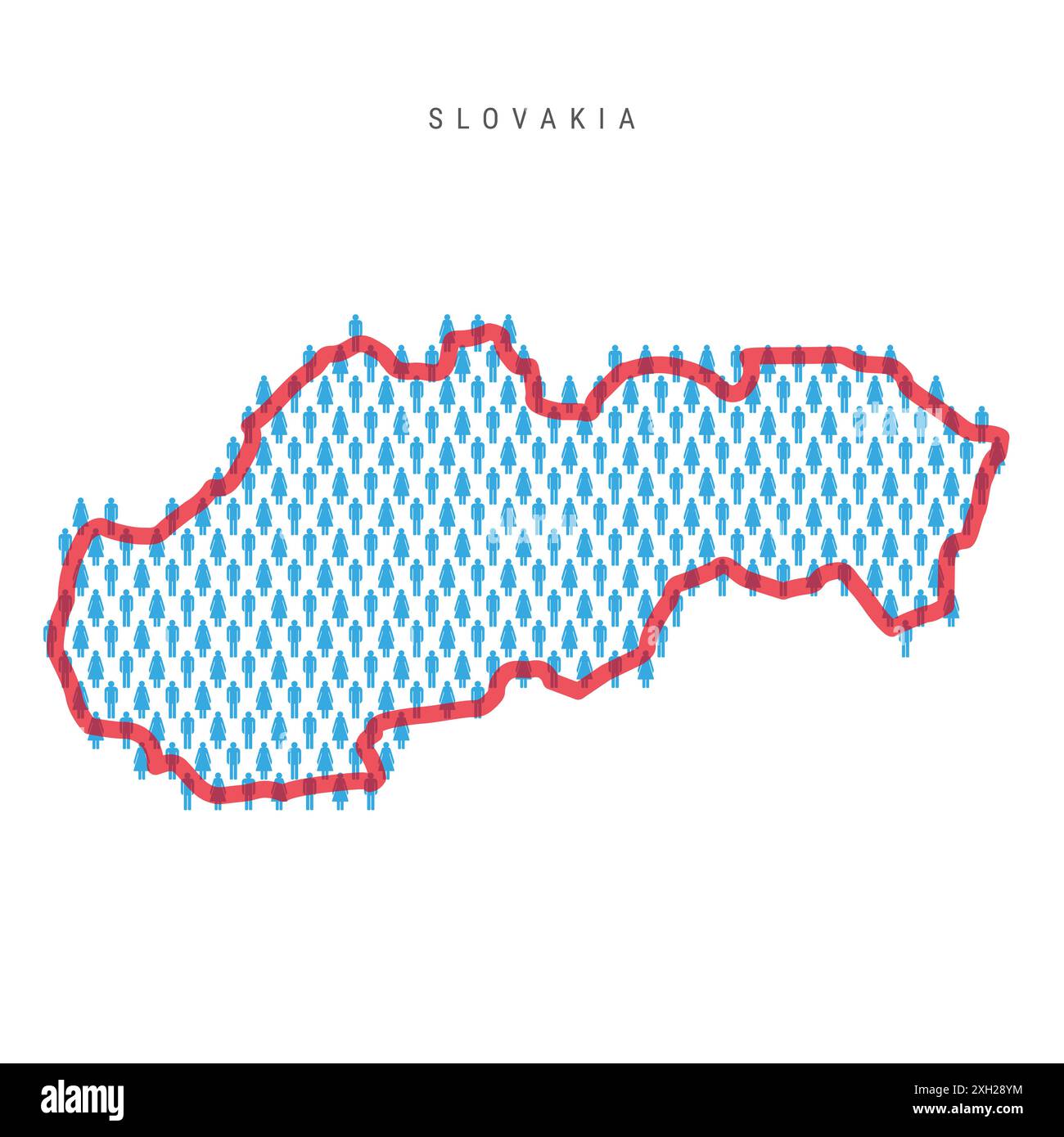 Slovakia population map. Stick figures Slovak people map with bold red ...