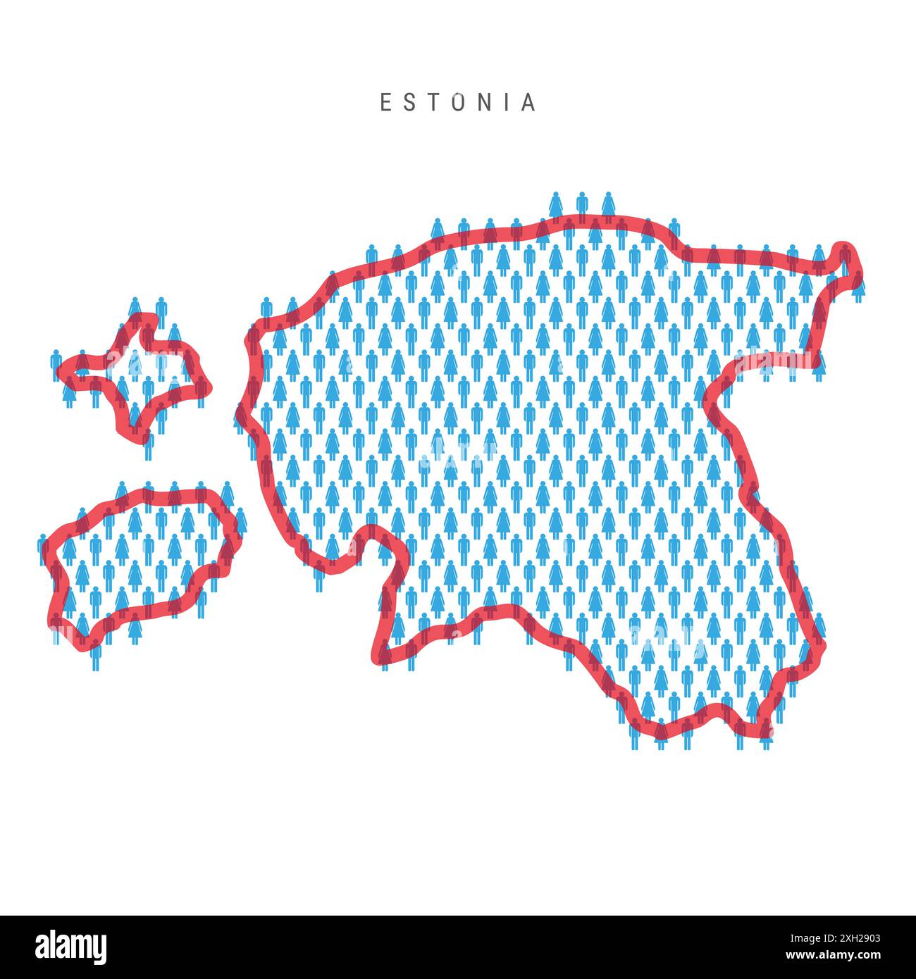 Estonia population map. Stick figures Estonian people map with bold red ...