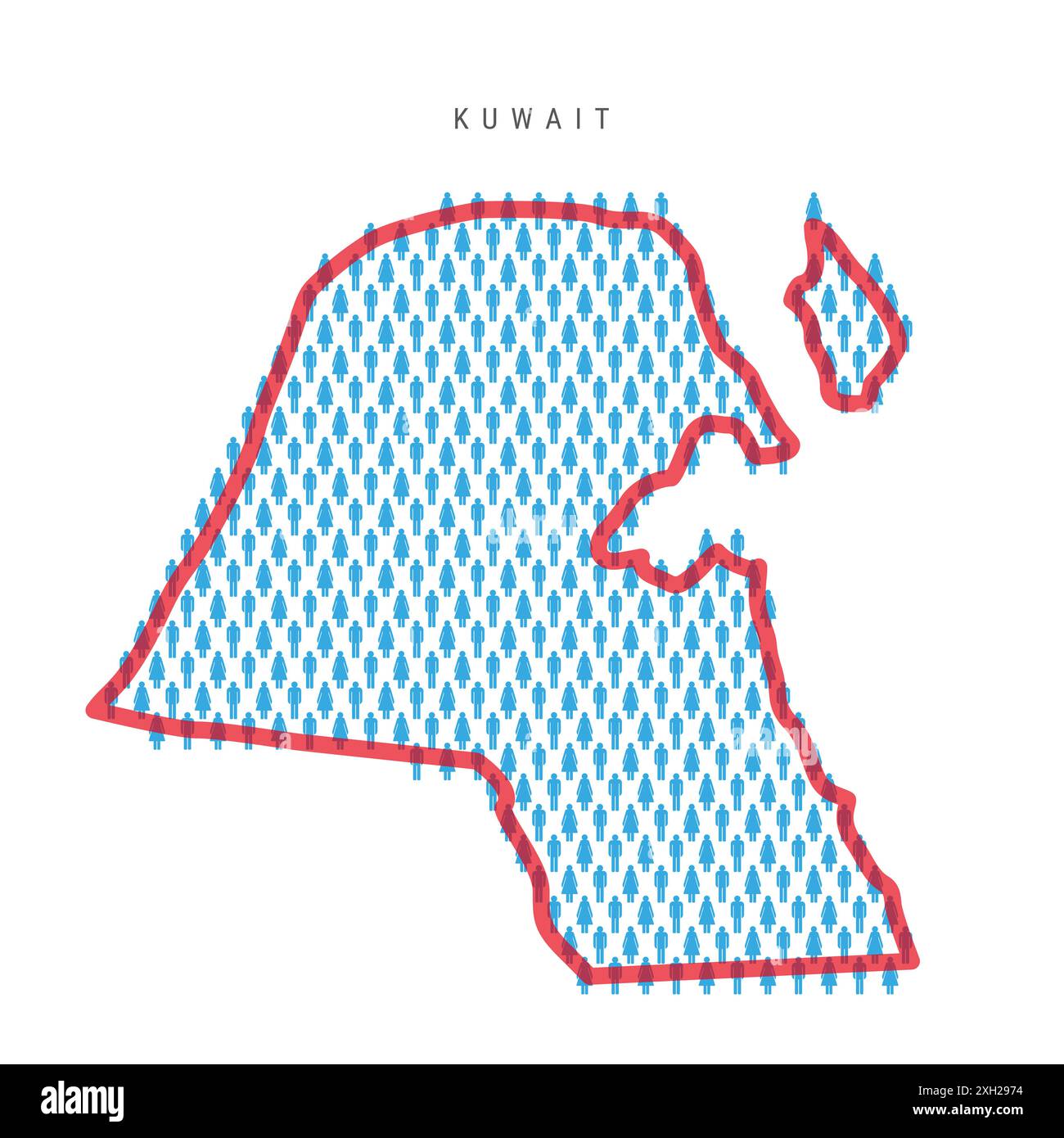Kuwait population map. Stick figures Kuwaiti people map with bold red ...