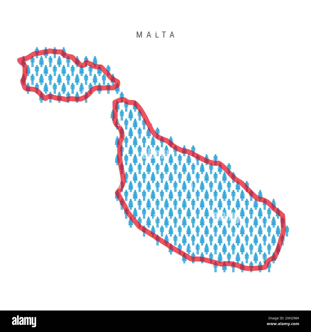 Malta population map. Stick figures Maltese people map with bold red ...